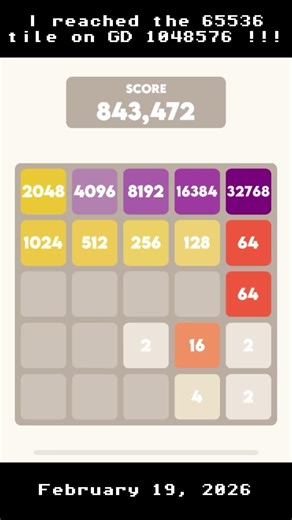 I reached the 65536 tile on GD 1048576 !!!