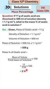 Class 12th Chemistry | Mass Percentage Numerical Questions | Chapter 2 Solutions