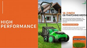 ApolloSmart Electric 14.2-inch Walk Behind Lawn Scarifier, Dethatcher, & Lawn Raker, Walk-Behind Assist - Includes (2) Upgraded 4Ah Batteries & 10.6 Gal Collection Bag - for Aeration & Lawn Sweeping