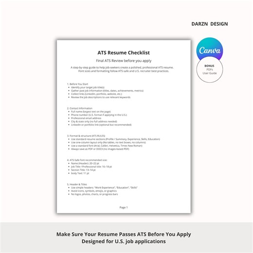 ATS Resume Checklist | Ats-friendly Resume Review Guide | Job Application Checklist | U.S. Resume Format - Etsy UK