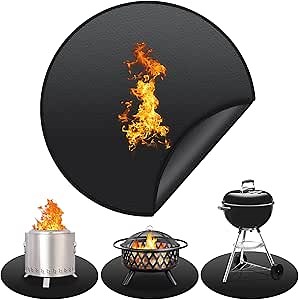 36'' Fire Pit Mat for Solo Stove Bonfire, Round Fireproof Under Grill Mat, Oil-Proof Waterproof BBQ Pad for Deck Patio Grass Outdoor Grill Accessories, Portable and Reusable, Glossy Black