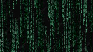 Matrix Digital Rain of Rising Green Japanese Characters. Glitch art. Decryption and Encoding. Hacker concept. Abstract background. Crypto space.