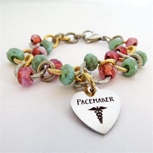 Pacemaker Medical Alert Id Bracelet Pacemaker Jewelry Gifts Stainless Medical Ids Heart Charm Pacemaker Alert Id Tag Pink, Green Beaded - Etsy