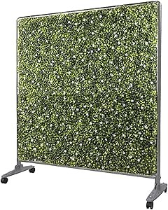 E&K H40xW40 inches Movable Privacy Hedge Fence Artificial Faux Grass Room Space Divider Boxwood Backdrops Stand Decor with Wheels