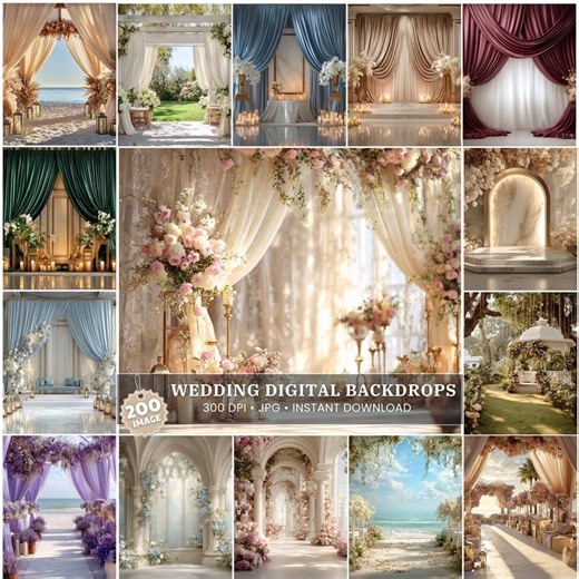 Wedding Digital Backdrops | Romantic Floral Wedding Backgrounds | 200 JPG | Instant Download - Etsy