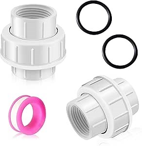 FANOVO 2 inch PVC Threaded Union, 2pcs Schedule 40 Double Female NPT Union Pipe Couplings, White Plastic Coupler Joint Connector Adapter Fitting, for Swimming Pool Sand Filter and Pump Applications
