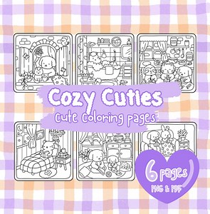 Cozy Cuties: Super Cute & Cozy Coloring Pages, 6 Adorable PDF and PNG Printable Designs of Hygge Animals, Relaxing Hand-drawn Pages - Etsy UK