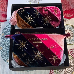 Kurt Geiger NWT! GORGEOUS Multicolor Velvet Sleep Mask & Pouch Boxed Gift Set