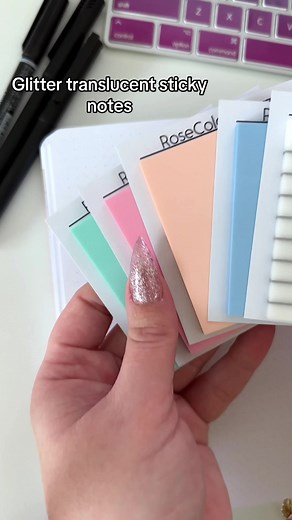 NEW glitter sticky notes are available in our tiktok shop! 😍 These sticky notes are so fun because of the stunning glitter finish 🤩 Because of the glitter finish, your pens will dry SUPER fast! 🥳 #transparentstickynotes #stickynotes #pageflags #bookstagram #booktok #book #annotatedbooks #annotating #stationery #stationerylove #stationeryshop #smallbusiness #planner #plannercommunity #plannershop #rosecoloreddaze #pen #pens #asmr #asmrcommunity #asmrsounds #fyp #fypシ