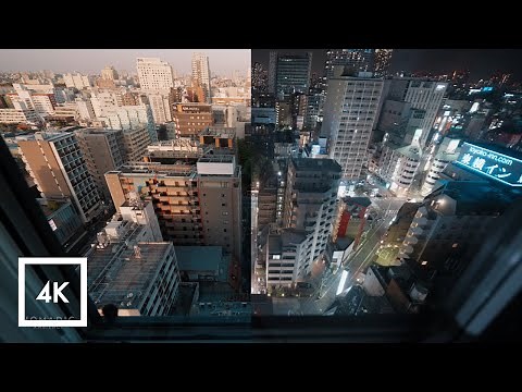 Sunset to Sunrise Tokyo Cityscape, City Sounds for Study 12 Hours, Open Window 4K
