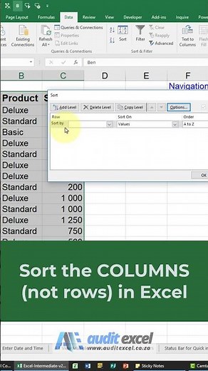 Sorting COLUMNS in Excel, NOT the traditional sort by rows