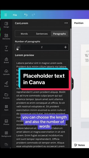 Did you know that you can use a placeholder text in Canva? There’s an app called CanLorem that generates placeholder lorem ipsum text for your designs. #digitalproducts #canvatutorial #canvahacks #digitalproductstosellonline #canva