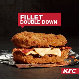 🥁🥁 The Double Down is here!! Get your hands on the Original Recipe Double Down, BBQ sauce, cheese and bacon sandwiched between two original recipe fillets, or the Zinger Double Down, peppered mayo, cheese, bacon and sweet chilli sauce sandwiched between two spicy zinger fillets 🌶️ Available at all KFC outlets for a limited time only..... It's finger lickin' good 👍 | KFC