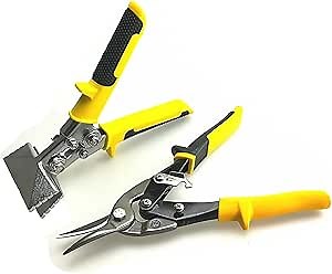 Red Oak Tools Metal Sheet Tools Set- 3” Inch Hand Seamer Fairmont Tongs and Straight Cut Aviation Snips for cutting bending and flattening sheet metal- Yellow