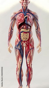 Human body organ anatomy from head to toe with white background for science learning