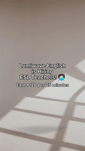 💸 𝗘𝗔𝗥𝗡 ₱𝟭𝟮𝟬 𝗣𝗘𝗥 𝟮𝟱 𝗠𝗜𝗡𝗨𝗧𝗘𝗦 (₱𝟮𝟰𝟬 𝗣𝗘𝗥 𝗛𝗢𝗨𝗥) 𝗔𝗦 𝗔𝗡 𝗢𝗡𝗟𝗜𝗡𝗘 𝗘𝗡𝗚𝗟𝗜𝗦𝗛 𝗧𝗘𝗔𝗖𝗛𝗘𝗥! 💸 Looking for a flexible, camera-free ESL job? LumiWave English Center is hiring AUDIO-CLASS ESL Teachers — teach using your voice only! 🎤✨ 💵 Rate: ₱120 per 25 minutes 🎧 Voice-only classes (NO camera!) 🇰🇷 Korean students 📚 Booking system 🎉 Training provided — beginners welcome! Basic Qualifications: ✅ • Filipino, 18 • Neutral or near-neutral accent • Good pronunc