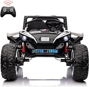 2 Seaters 24V Ride on UTV with Remote Control,10AH Battery, 400W Powerful Motors with 17" EVA Wheels, 20.5“ Seat Width Electric Ride Toy with Metal Suspension,LED Lights,Music,Horn (White)