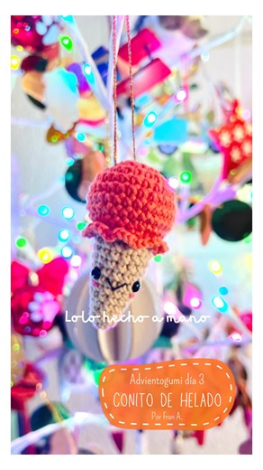 Lolo Hecho a Mano®| Fran Albarracín on Instagram: "Hola! 🍦 Feliz inicio de semana en este lunes feriado ☺️ Hoy les dejo el tercer diseño de nuestro Advientogumi, Coni el cono de helado 🥰🩷 súper dulce y súper refrescante! Materiales y herramientas: Hilado de algodón de 4 hebras en tono galleta y del helado que más te guste Algodón para rellenar Ojos de seguridad de 5 o 6mm Crochet 2.5mm Tijera y aguja lanera y mucho amor! 🍦Instrucciones: 1. Cono: V1: 6mp en AM V2: (mp, aum)x3 (9mp) V3-4:9mp V