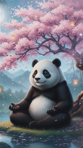 Zen Panda: Meditating Under Cherry Blossoms