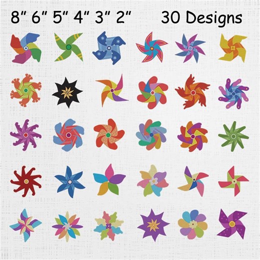 Pinwheel Embroidery Set - Pinwheel Flower Machine Embroidery File - Rainbow Pinwheel Stitch Pattern - 30 Designs 6 Sizes - Etsy