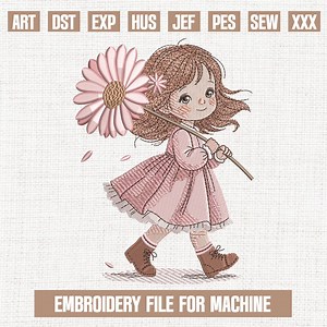 Cute Girl Flower Embroidery Designs, Pretty Child Embroidery Pattern, Flower Embroidery Files Trendy, Gifts for Flower, 5x7 - Etsy