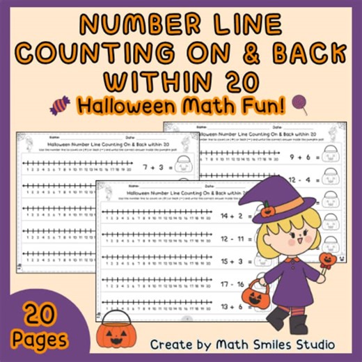 Number Line Counting On & Back within 20 | Halloween Math Fun | 1st-2nd Grade
