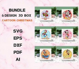 Bundle Cartoon Christmas 3D Box, Paper Cut Light Box Svg, Cartoon Mickey Shadow Box Svg, Cricut File, Cutting Cricut,mickey Shadow Paper Cut - Etsy