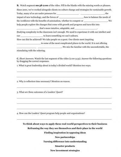 Leaders' Quest Video Activity2 worksheet