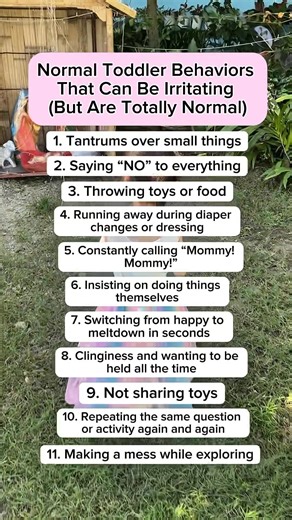 Normal Toddler Behaviors That Can Be Irritating (But Are Totally Normal) 1. Tantrums over small things Crying because the cup is the wrong color, or because you peeled their banana “wrong.” They’re learning to manage big emotions with tiny skills. 2. Saying “NO” to everything Even when they actually want it. Toddlers enjoy testing independence and control. 3. Throwing toys or food They explore cause-and-effect and release frustration through movement. 4. Running away during diaper changes or dre