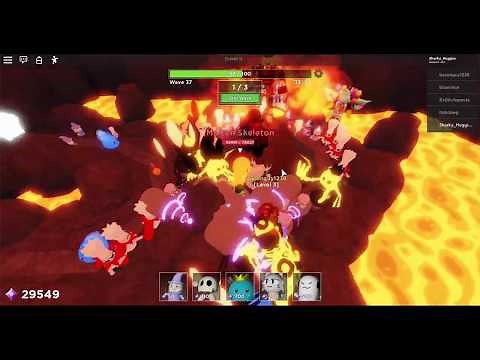 Roblox Tower Heroes: BEATING MOLTEN SKELETON KING (Volcano Valley on Hard mode) [with six people]!!!