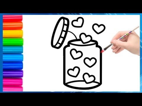 Cute Jar Heart Drawing Painting Colouring for kids, Toddlers || Easy Beautiful step by step Drawing.