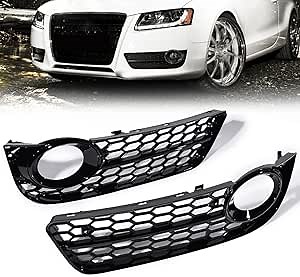 Glossy Black Front Lower Bumper Fog Light Grille Cover Vent Grill for 2008 2009 2010 2011 Audi A5 Coupe Sportback Convertible Standard Bumper