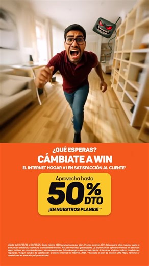 ¡Deja de renegar con tu internet! Y pásate a WIN que llegó para liberarte del mal servicio. Contrata ahora el internet hogar #1 en Satisfacción al cliente* llamando al (01) 707-3000 o escribiéndonos al WhatsApp 👆 #PromoWIN . . . . Válido del 01/09/25 al 30/09/25. Stock mínimo 1000 promociones por plan. Precios incluyen IGV. Aplica para altas nuevas, sujeto a evaluación crediticia, cobertura y factibilidad técnica. 70% de velocidad garantizada. La promoción se aplicará mientras los servicios sig