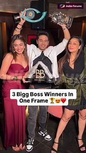 Triple triumph! 🏆 Gaurav Khanna, Sana Makbul, and Divya Agarwal flaunt their Bigg Boss trophies as 3 winners come together in one frame. . . . #BiggBoss #WinnersCircle #GauravKhanna #SanaMakbul #DivyaAgrawal BiggBossWinners BiggBoss19 BiggBossOTT3 BiggBossOTT1 | India Forums