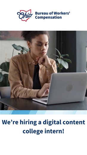 We’re looking for a digital content college intern to join our Communications Department! You’ll help us keep our website content accessible and accurate and gain hands-on experience with web content, ADA accessibility, and analytics. Apply now: https://bit.ly/4rzuZ6c | Ohio Bureau of Workers' Compensation