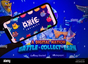 KONSKIE, POLAND - April 02, 2022: Axie Infinity nft online video game logo displayed on mobile phone Stock Photo - Alamy