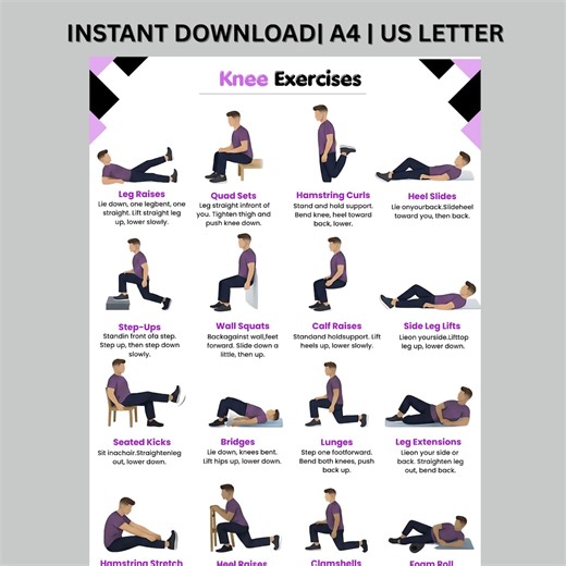 Knee Exercises Chart Printable, Knee Friendly Exercises Poster, Senior Workout Routines, Home Workout Plan, Printable Exercise Chart - Etsy UK