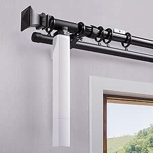 ACMEART Motorized Curtain Rods with Remote,Electric Double Rods for Windows Doors,Automatic Curtains Rod Motorized Poles for Room Divider,Customized Size Black