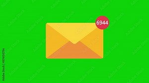 4K new email message notification animation, unread animated messages notice flat animation on green background chromakey