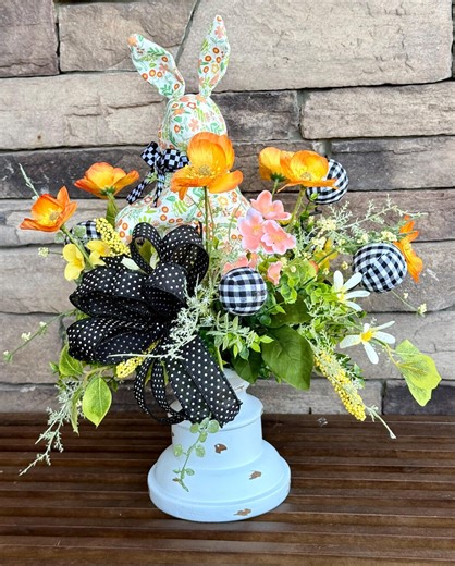 Handmade Floral Bunny Centerpiece: Farmhouse Easter Table Decor - Etsy