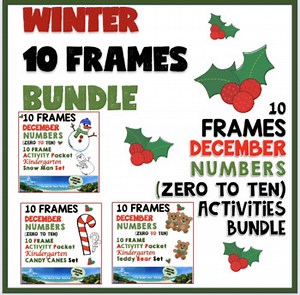 Christmas December 10 Frame Math & Literacy Activities Bundle Winter