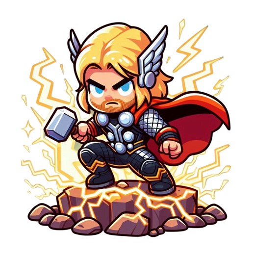 Thor Chibi Cartoon PNG Lightning Hammer Superhero Digital Clipart - Etsy