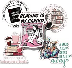 160pcs Bookish Sticker | Book Quotes, Pink Cats, Skulls, and More for Kindle, Laptops | Book Lovers Gifts | Aesthetic Stickers for Women for Grils