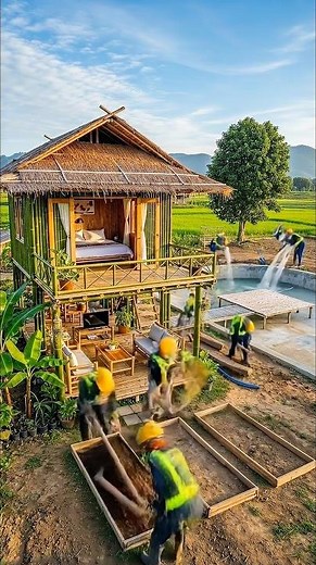 This bamboo house build is insanely satisfying #construction #bushcraft