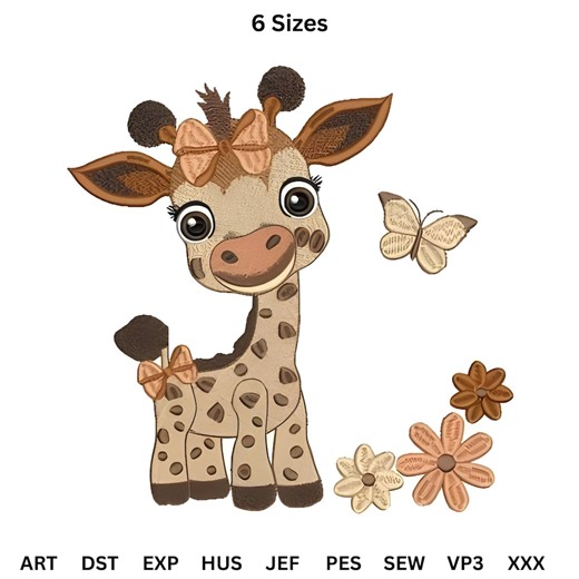 Baby Giraffe Embroidery Design With Butterfly and Flowers, Cute Safari Animal Machine Embroidery Pattern, 6 Sizes, Instant Download. - Etsy UK