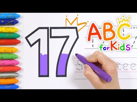 Learn numbers for kids | Learn how to write the number 17 with blue crayon