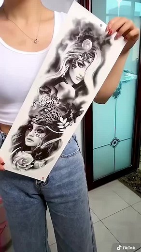 Applying Detailed Temporary Tattoo Sleeve on Arm