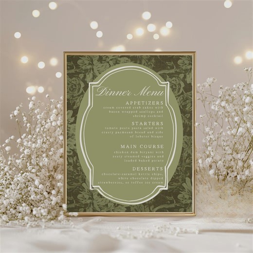 Vintage Green Wedding Dinner Menu Template, Elegant Printable Food Menu Signage, Fully Editable DIY Canva Template, Instant Download - Etsy Canada