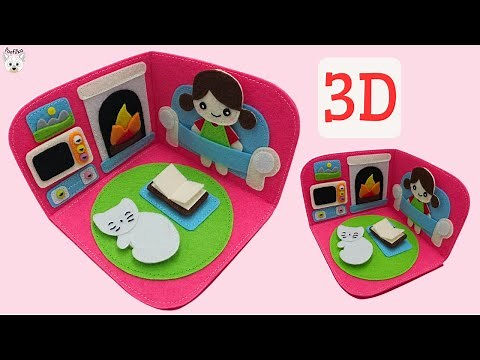DIY Quiet Book Tutorial | 3D Dollhouse Living Room Page – Felt Busy Book Sewing Pattern