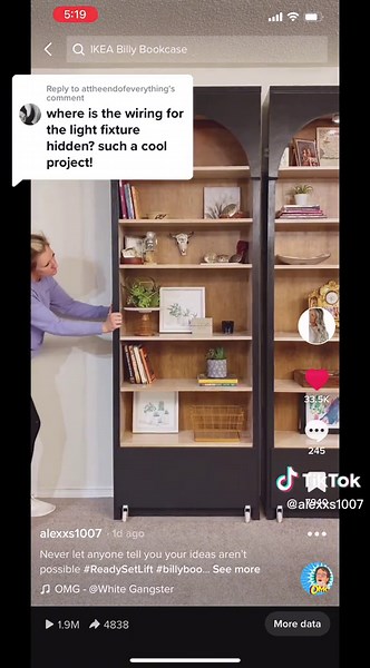 DIY IKEA Billy Bookcase with Sliding Doors and Bookcase Lighting